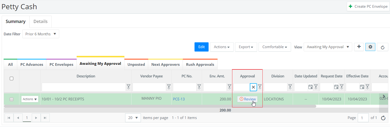 How to: Approve a Petty Cash Envelope