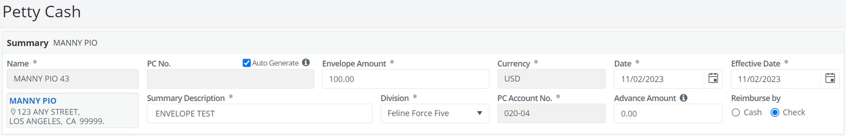 How to: Create a Petty Cash Envelope
