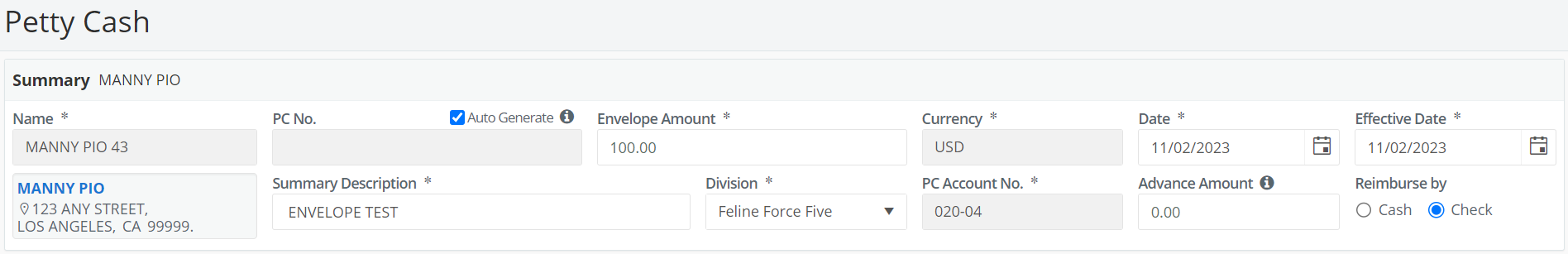 How to: Create a Petty Cash Envelope