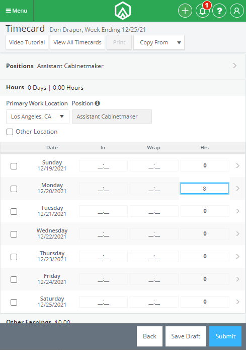 How To: Enter a Timecard (Mobile) (U.S.)