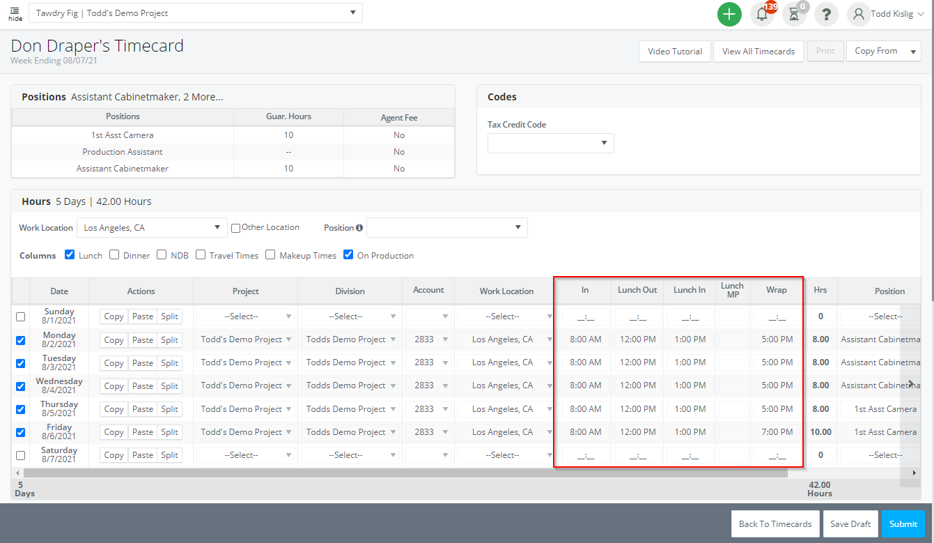 How to: Submit a Timecard for Multiple Projects