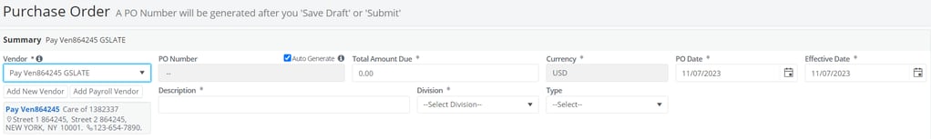 How to: Enter a Purchase Order