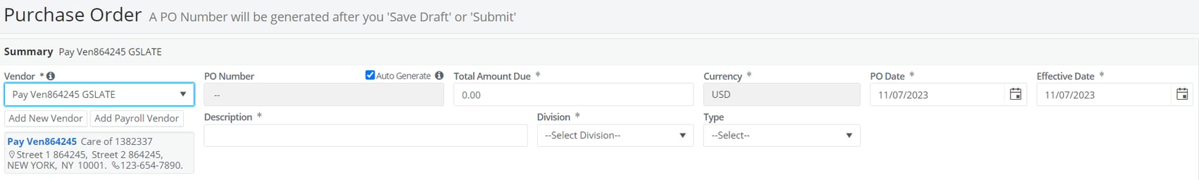 How to: Enter a Purchase Order
