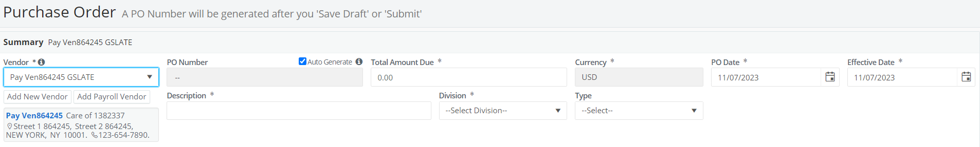 How to: Enter a Purchase Order