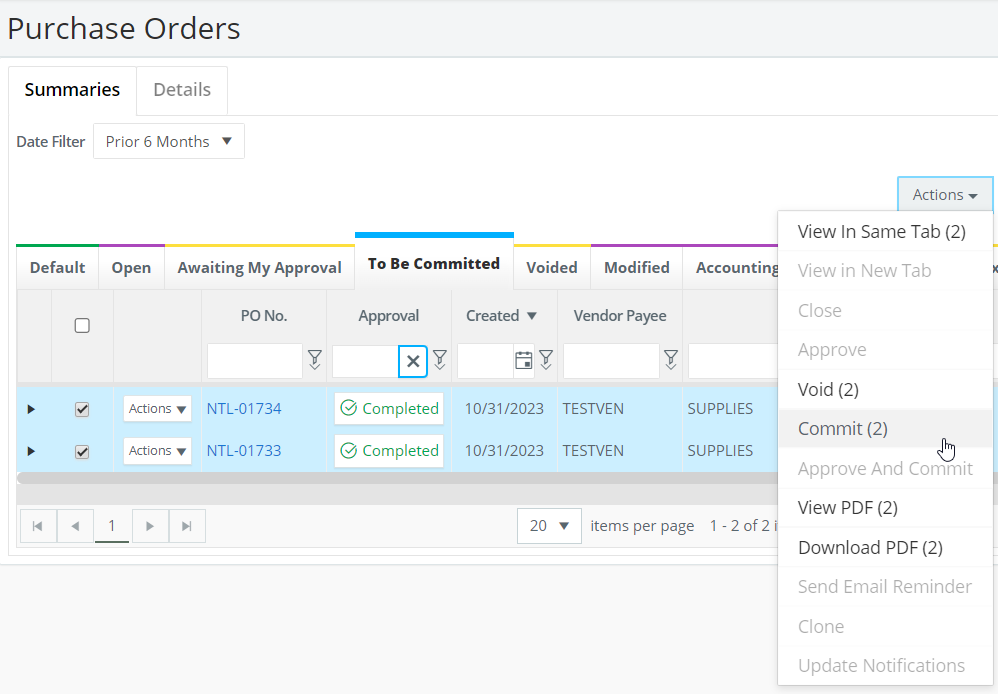 How to: Commit a Purchase Order to the Cost Report