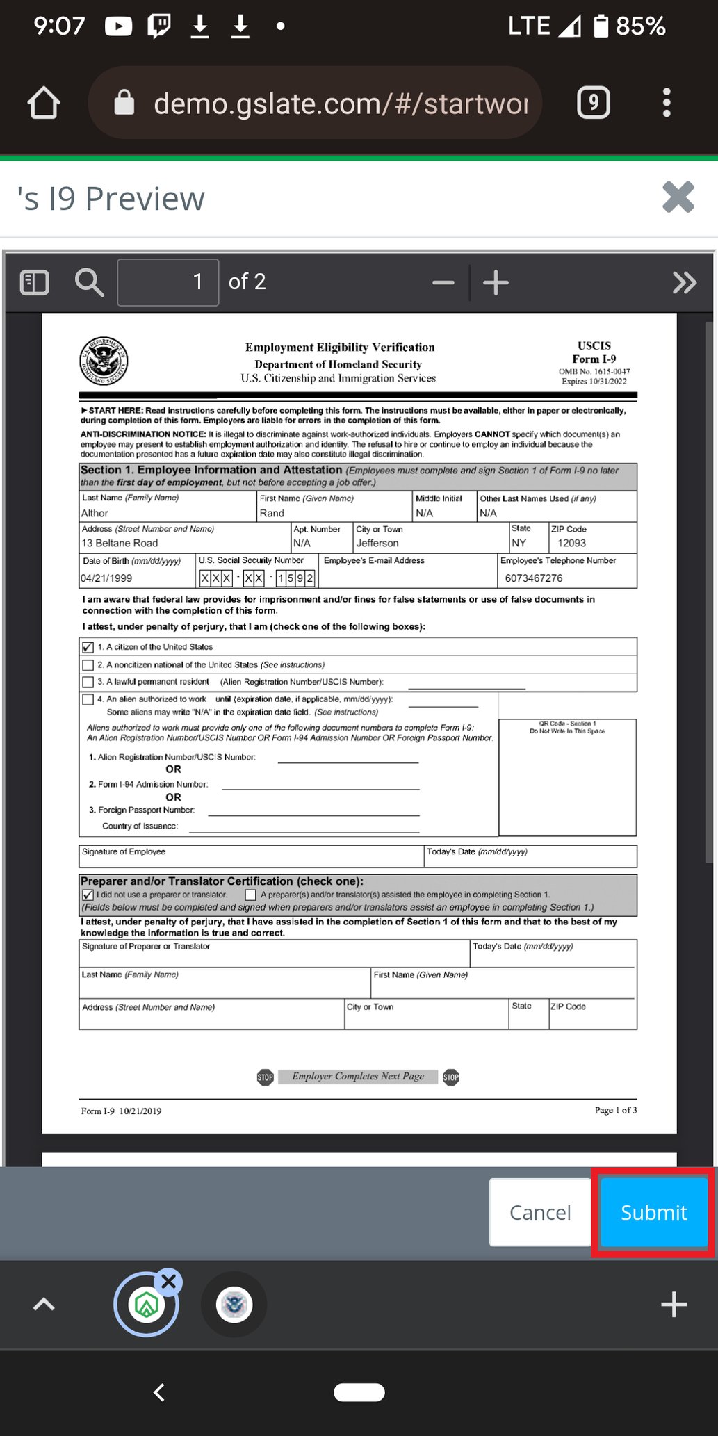 How to: Submit the I-9 (Mobile)